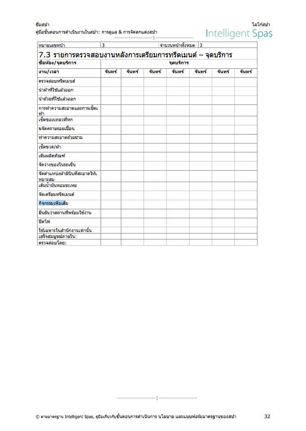 Spa Operating Procedures and Policies Manual Thai – Intelligent Spas ...